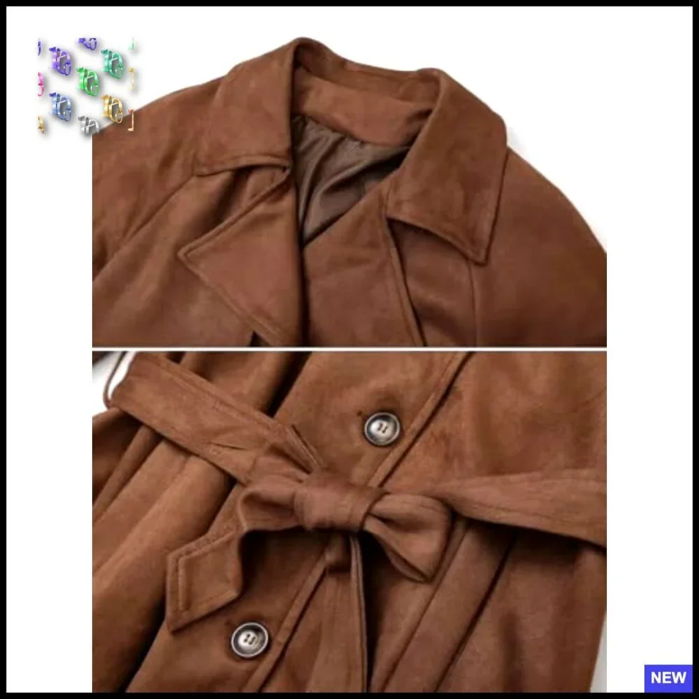 Jackets & Coats | Faux Suede Trench Coat Double Breasted Notched Lapel ...